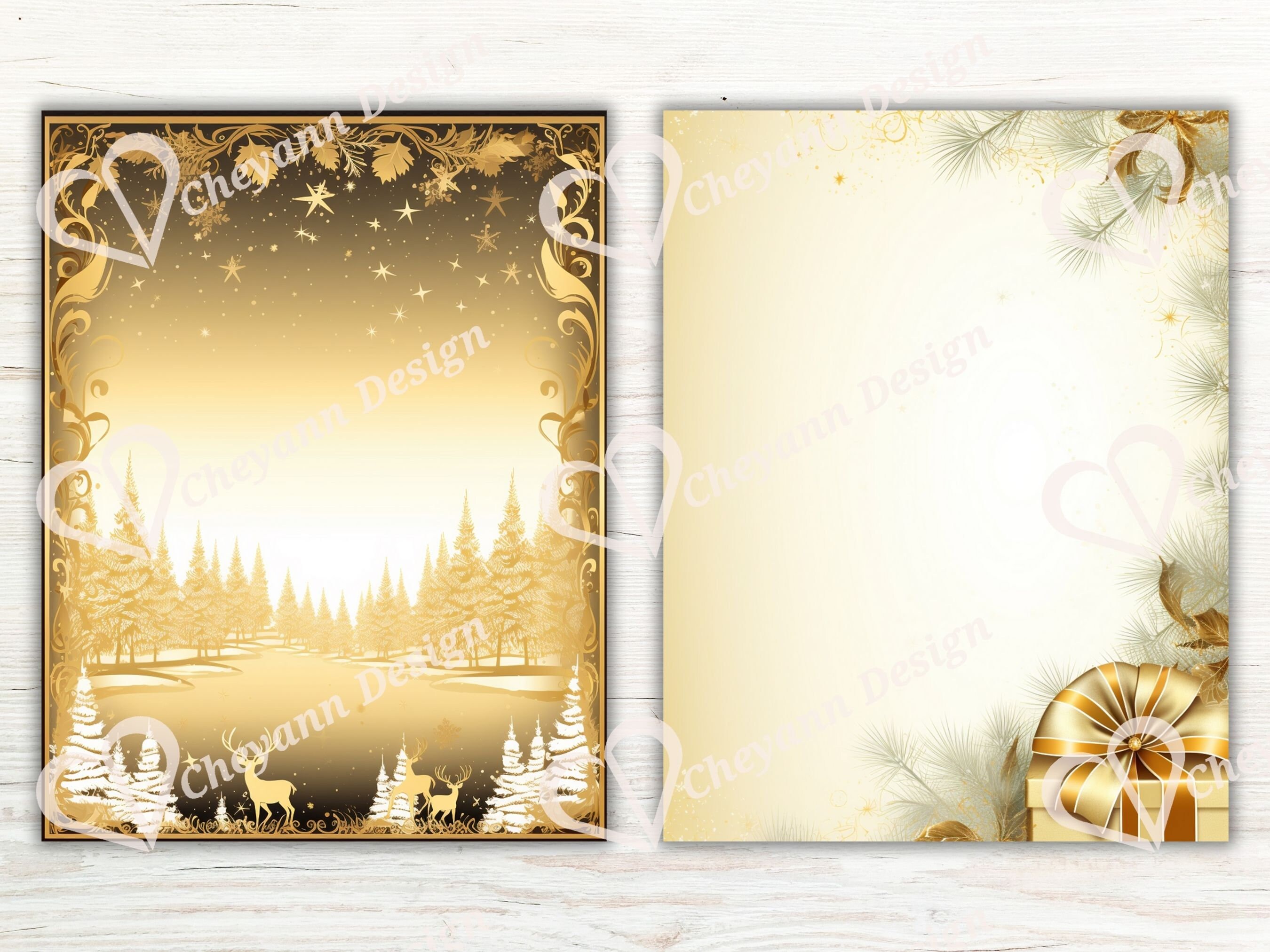 Golden Christmas Theme Digital Paper Stunning Holiday Designs for Cards ...