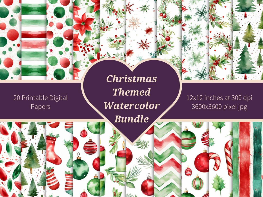Christmas Watercolor Digital Paper - Vibrant Holiday Designs for ...