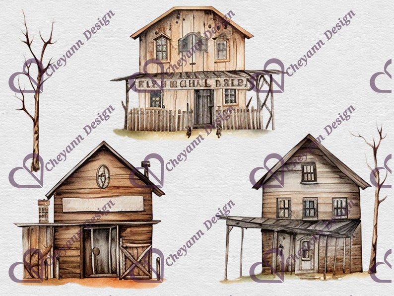 Western Ghost Town Clip Art Bundle Old West Buildings, Old Wooden ...