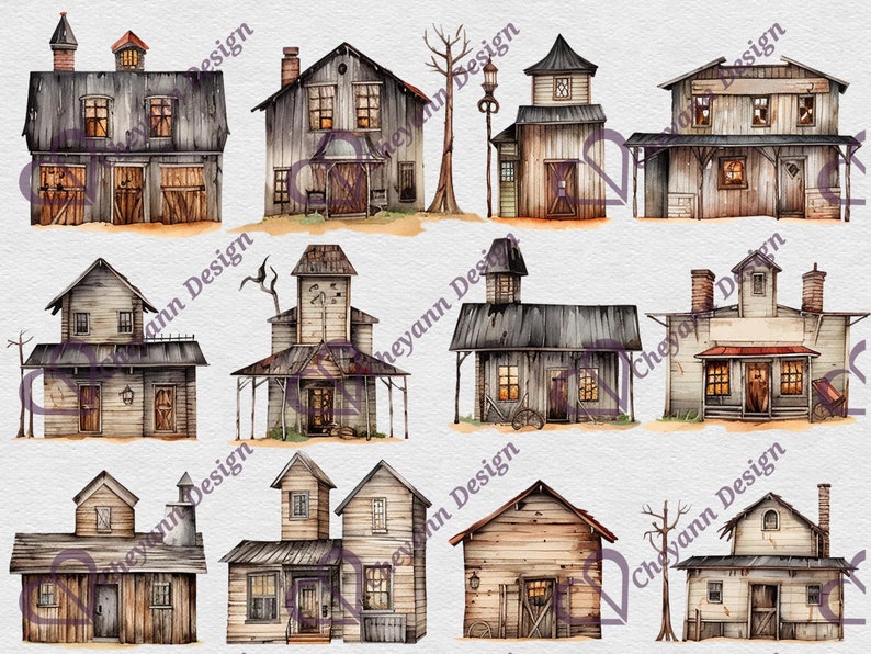 Western Ghost Town Clip Art Bundle Old West Buildings, Old Wooden ...