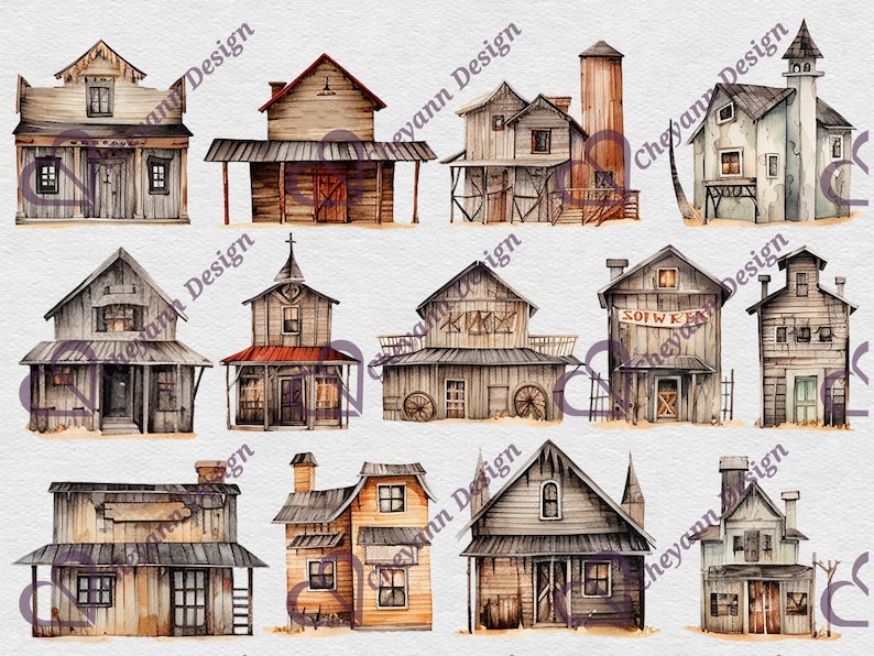 Western Ghost Town Clip Art Bundle Old West Buildings, Old Wooden ...