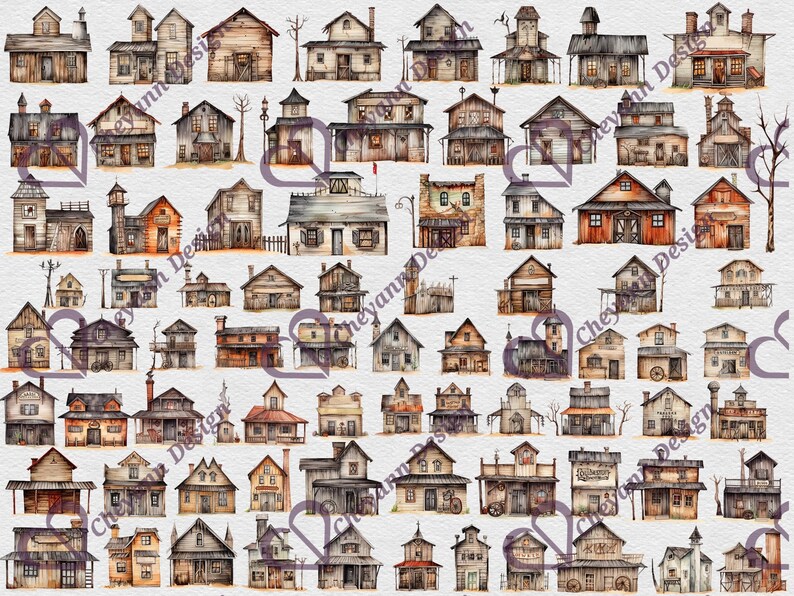 Western Ghost Town Clip Art Bundle Old West Buildings, Old Wooden ...