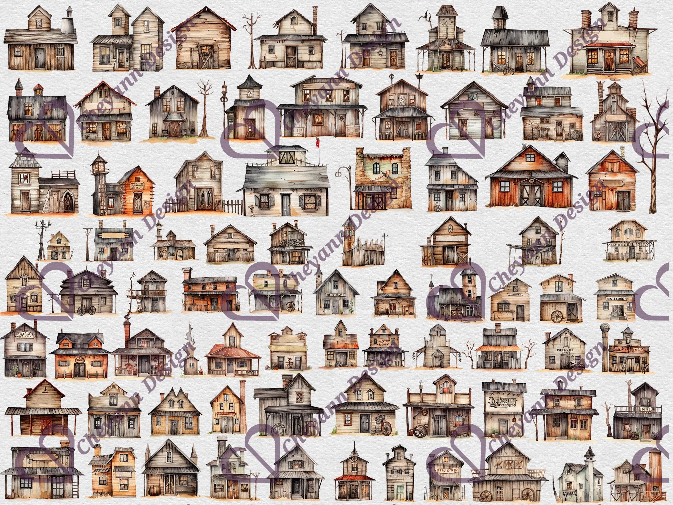 Western Ghost Town Clip Art Bundle Old West Buildings, Old Wooden ...