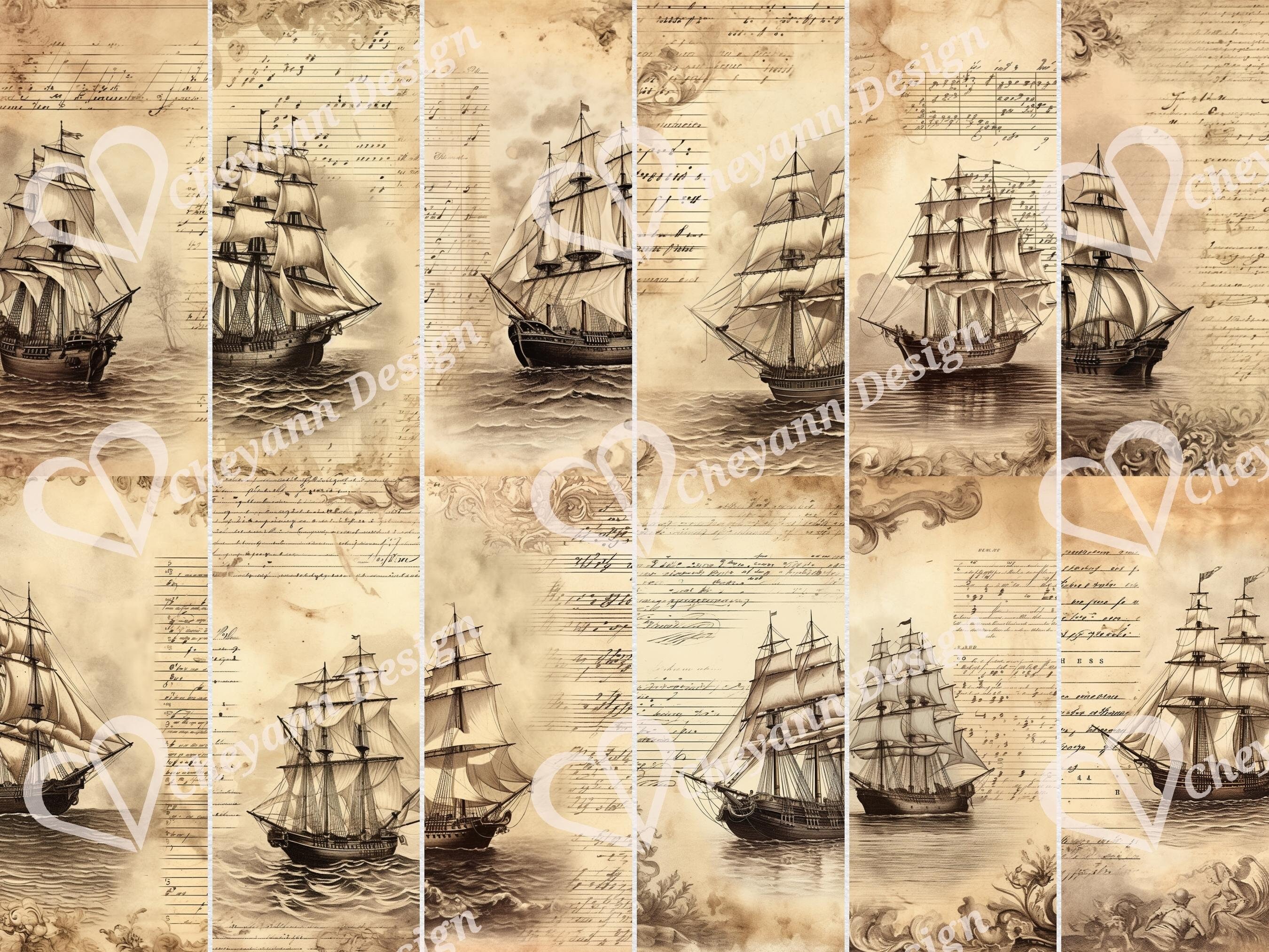 Vintage Ledgers With Colonial Boats Digital Paper: Ideal for ...