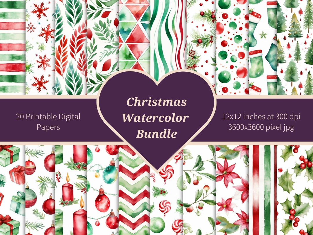 Christmas Watercolor Digital Paper in Festive Red and Green Perfect for ...