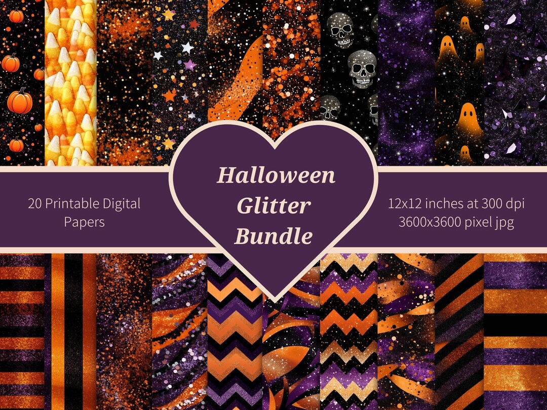 Seamless Halloween Glitter Digital Paper: Ideal for Scrapbooks and Junk ...