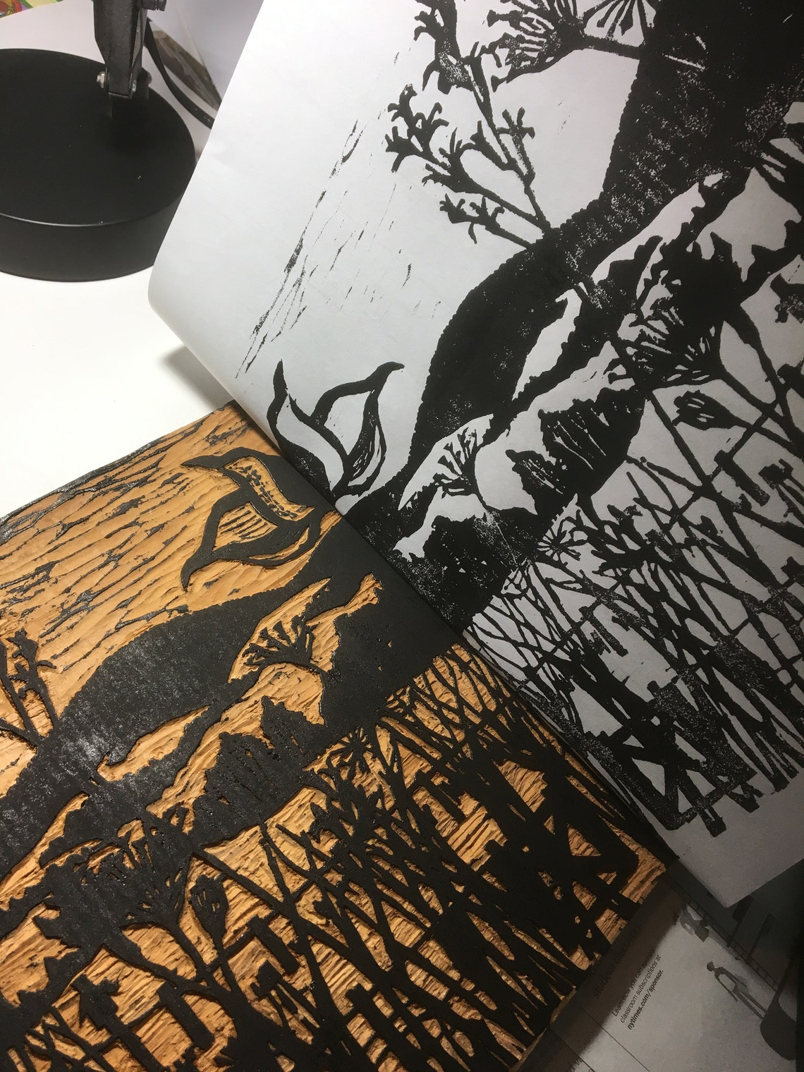 Woodcut Print of Autumn Garden, in Black and White, by Vermont Artist ...