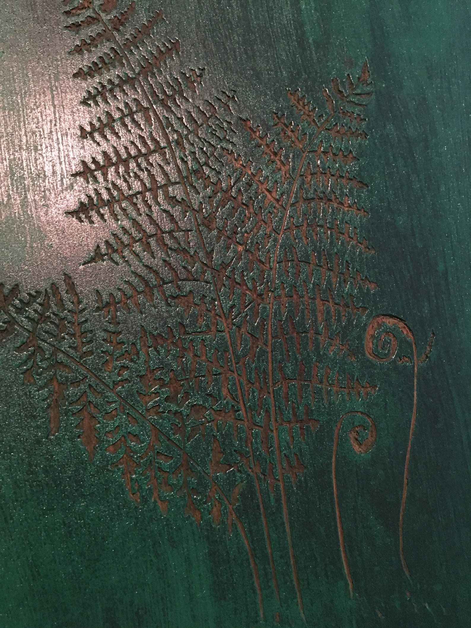 Woodcut print of sweet ferns in green by Margot Torrey | Etsy