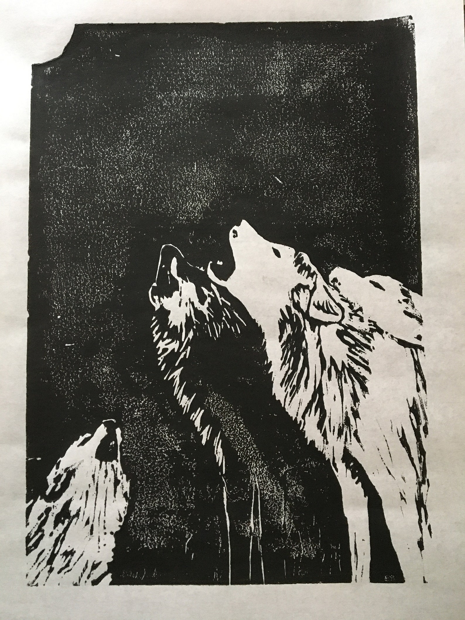 Woodcut Print of Howling Wolf Pack in a Moonlit Sky by | Etsy