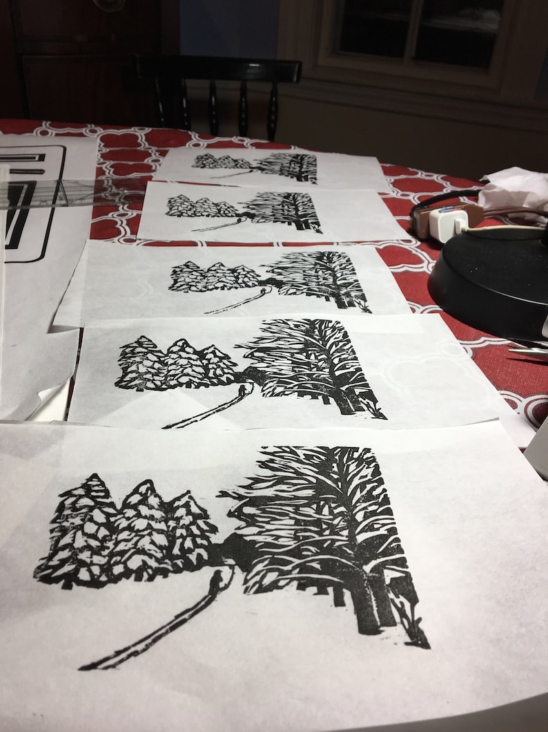 Woodcut Print of Skier Entering Snowy Woods by Vermont-based Artist ...
