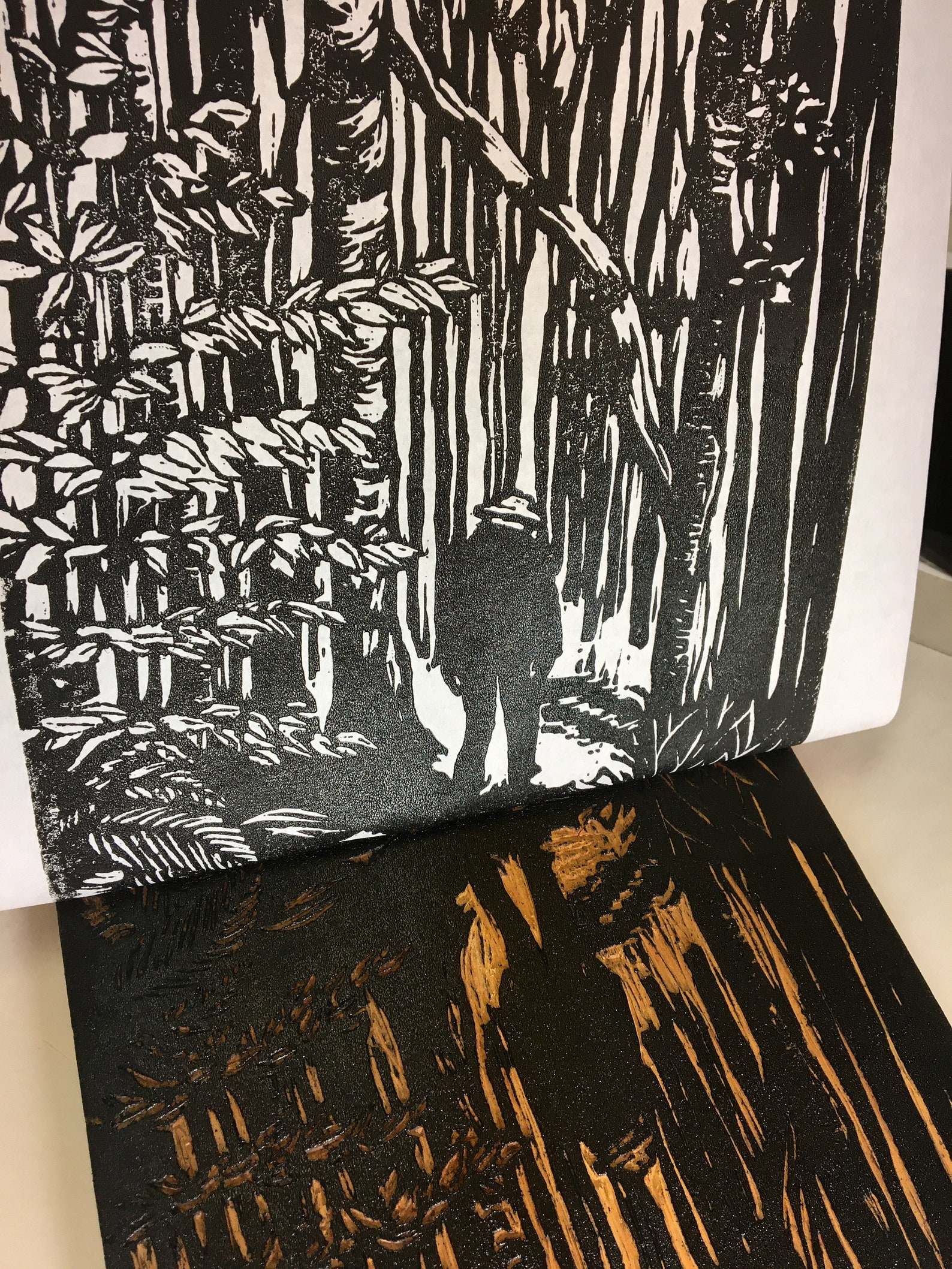Woodcut Print of a Hiker Entering Deep Woods, by Vermont Artist Margot ...