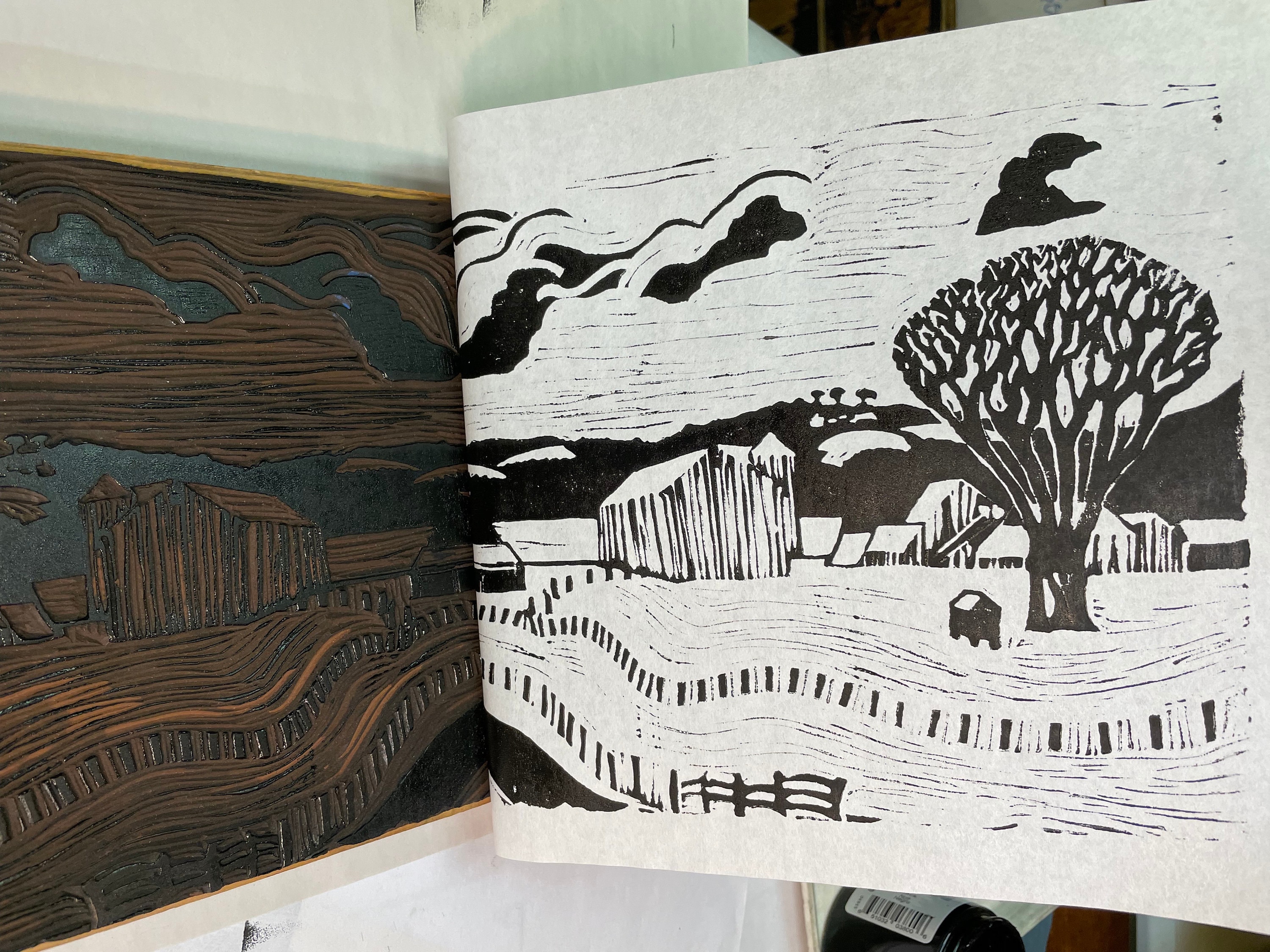 Linocut of Farm Scene by Margot Torrey - Etsy