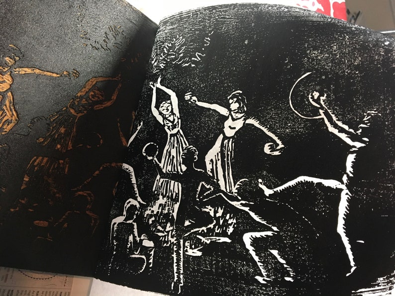 Solstice Fire Dancers Woodcut Print: Bonfire Art by Vermont Artist - Etsy