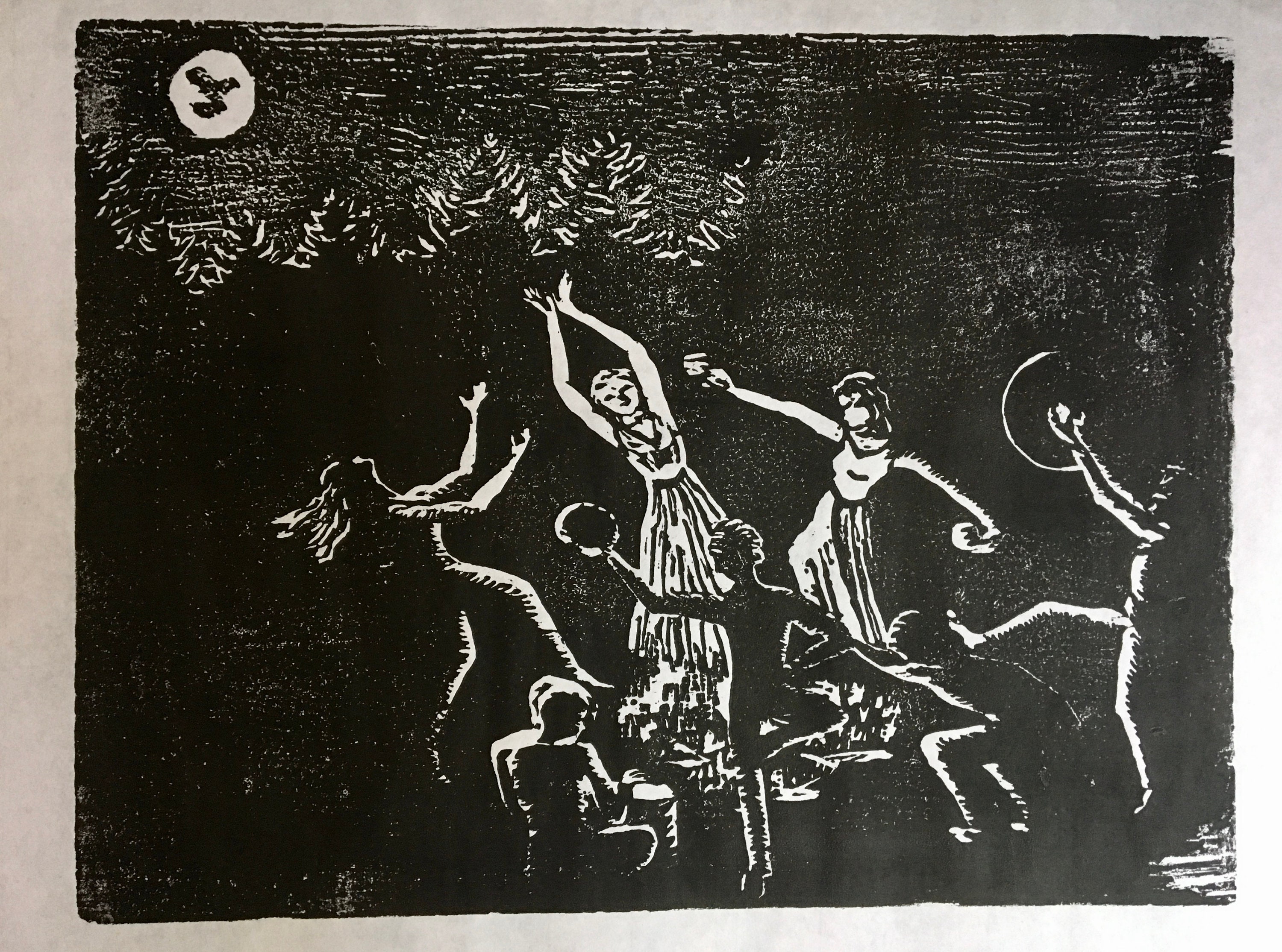 Solstice Fire Dancers Woodcut Print: Bonfire Art by Vermont Artist - Etsy
