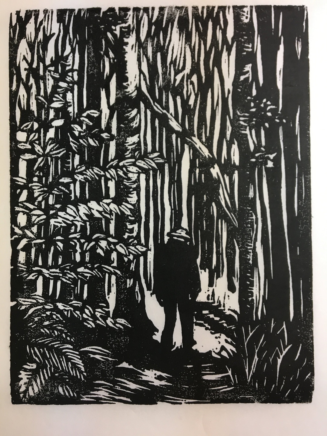 Woodcut Print of a Hiker Entering Deep Woods, by Vermont Artist Margot ...