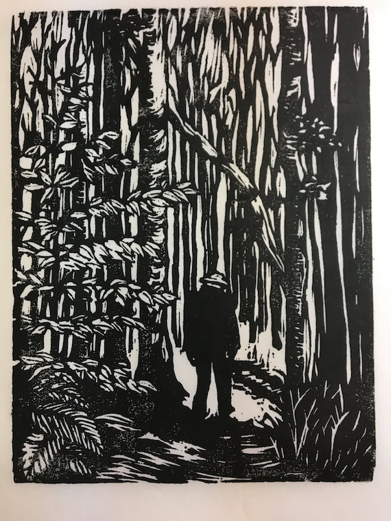 Woodcut Print Artists Brook With Poplars Linocut Utah Birger Sandzen