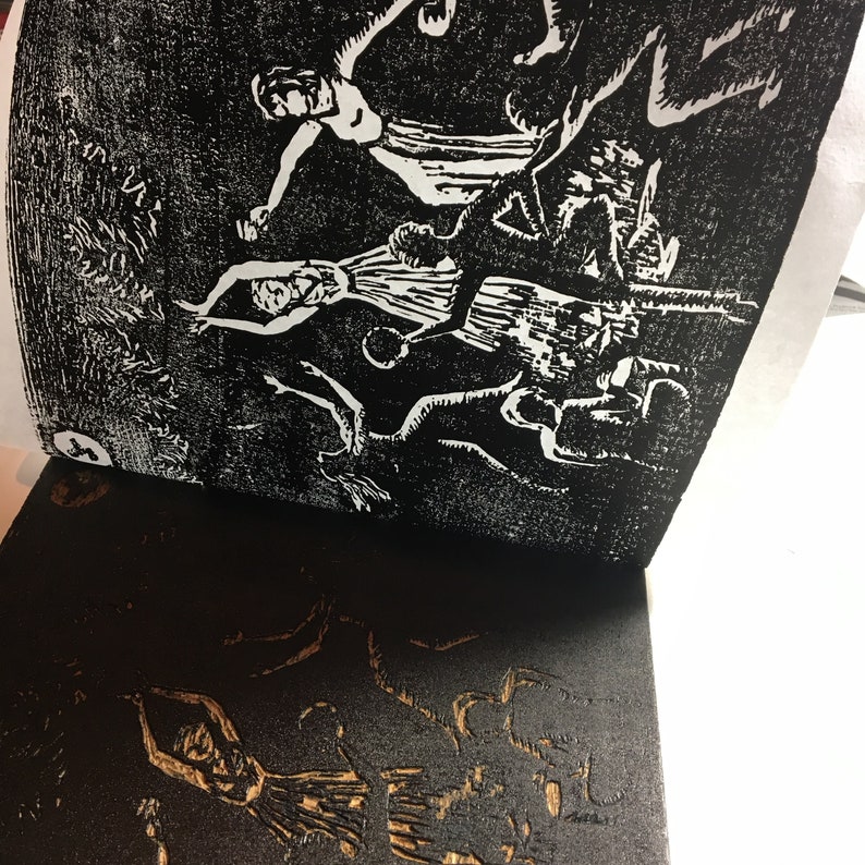 Solstice Fire Dancers Woodcut Print: Bonfire Art by Vermont Artist - Etsy