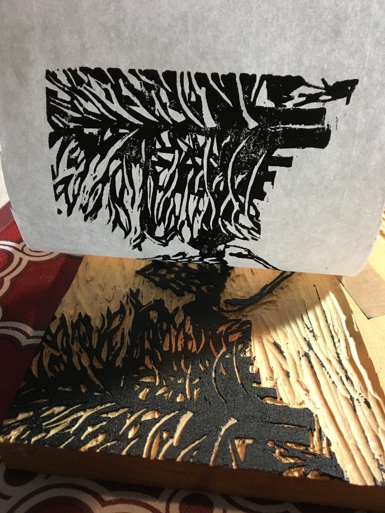 Woodcut Print of Skier Entering Snowy Woods by Vermont-based Artist ...