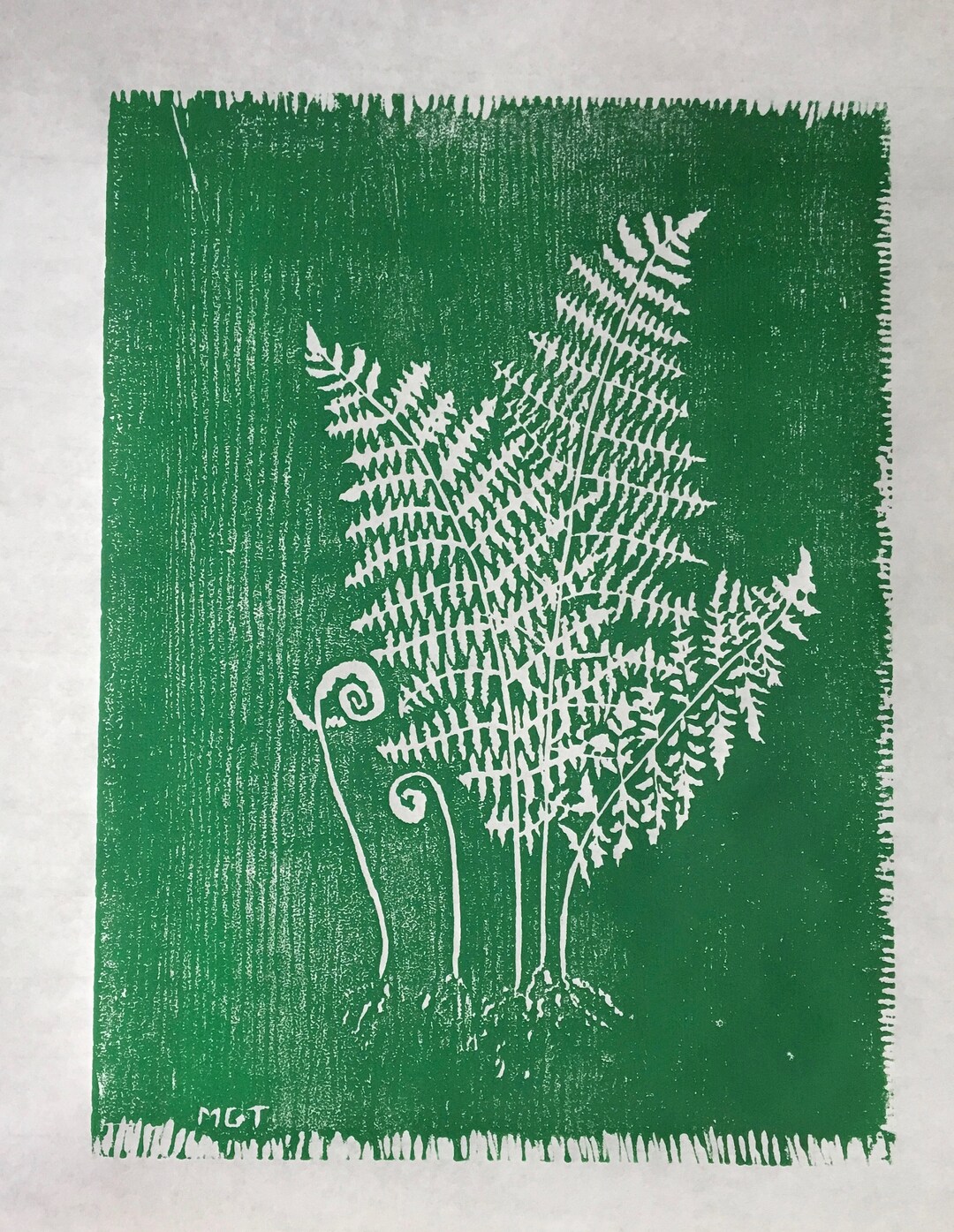 Woodcut Print of Sweet Ferns in Green by Margot Torrey - Etsy