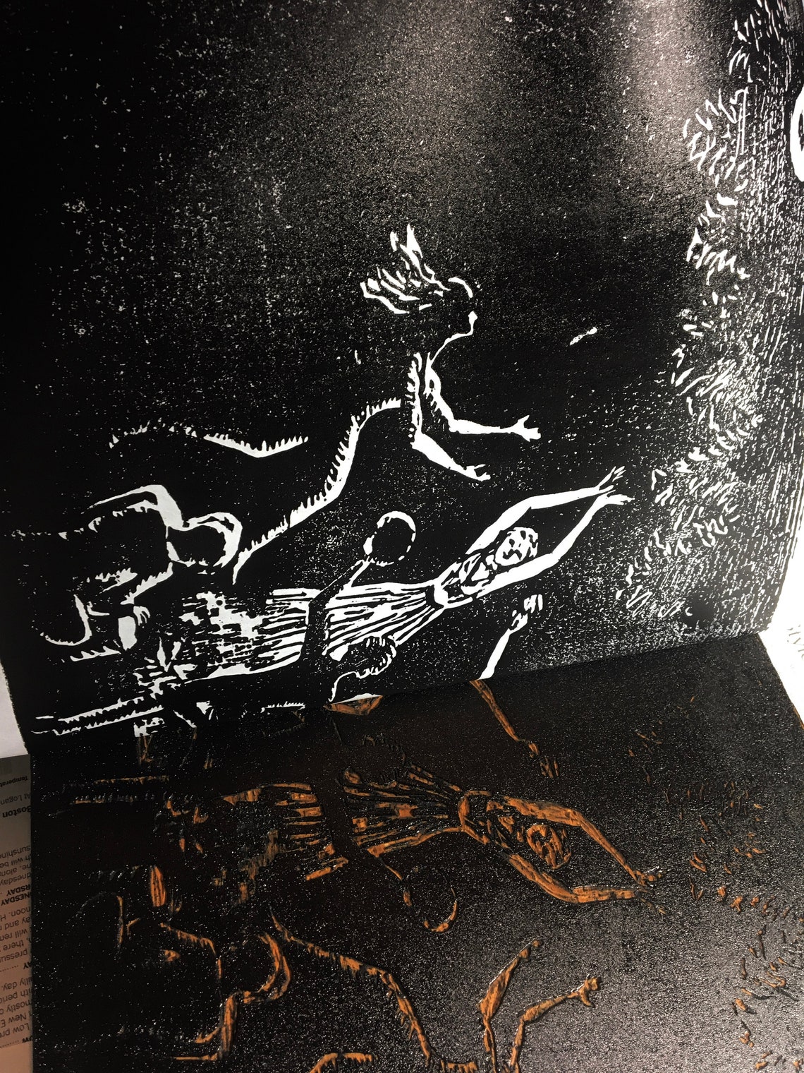 Woodcut Print of Dancers Around a Bonfire With Full Moon - Etsy