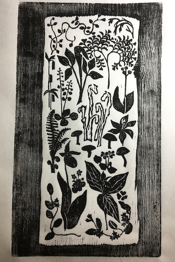 Woodcut Print of Woodland Wildflowers and Plants by Vermont | Etsy