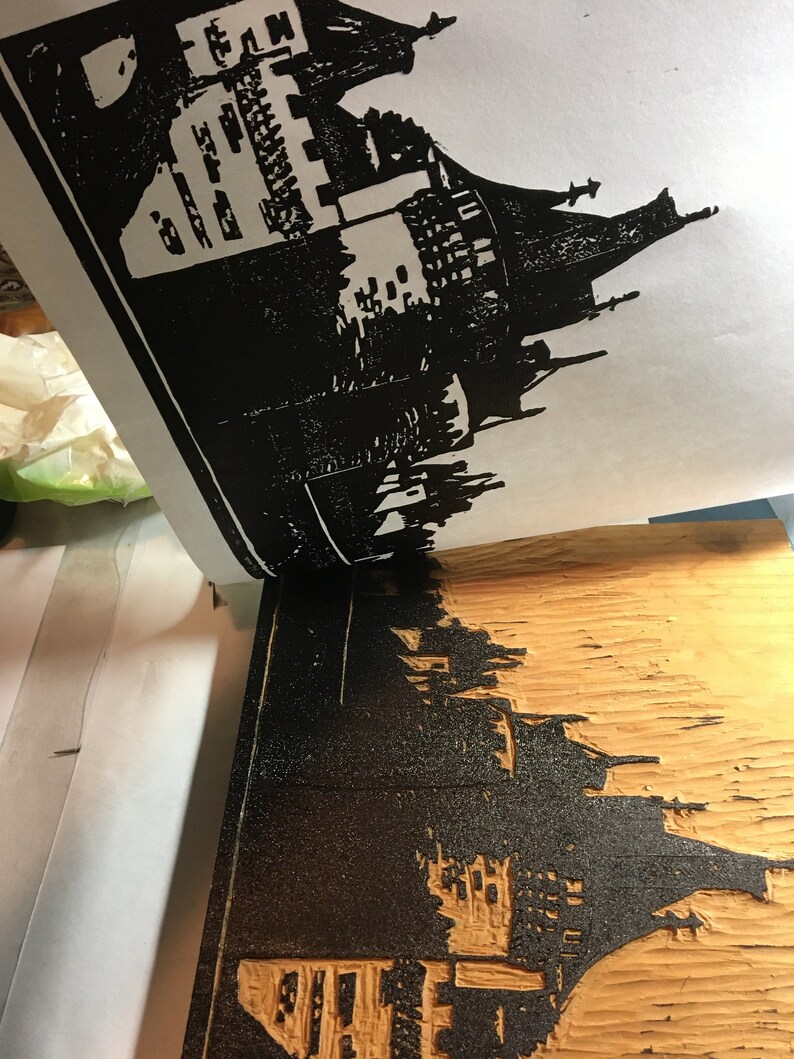 Woodcut Print of Castle in Loire Valley France by Vermont - Etsy