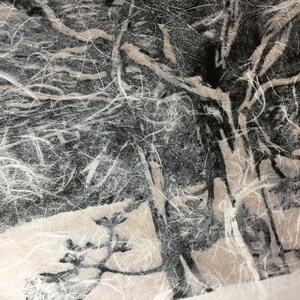 Woodcut print of pine tree roots at a lakeshore holding | Etsy