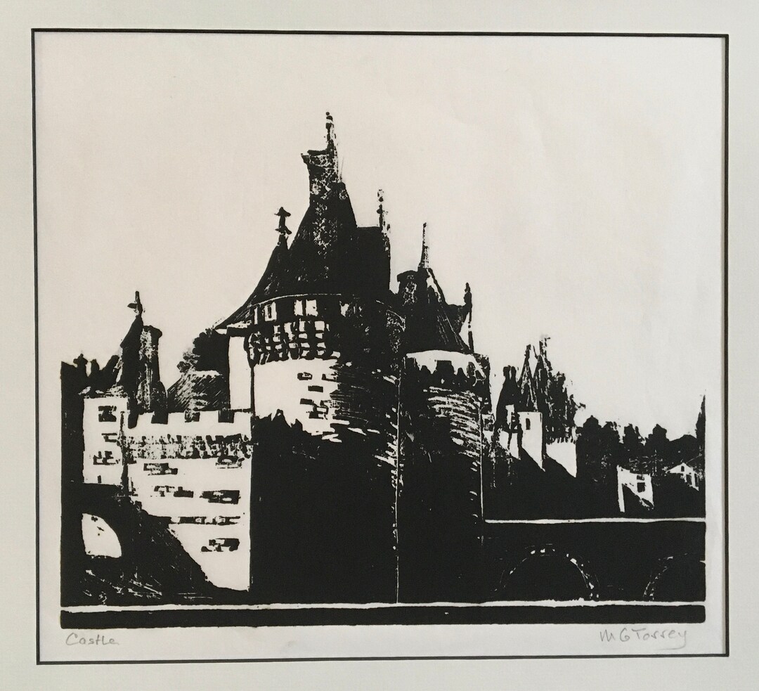Woodcut Print of Castle in Loire Valley, France by Vermont Artist ...