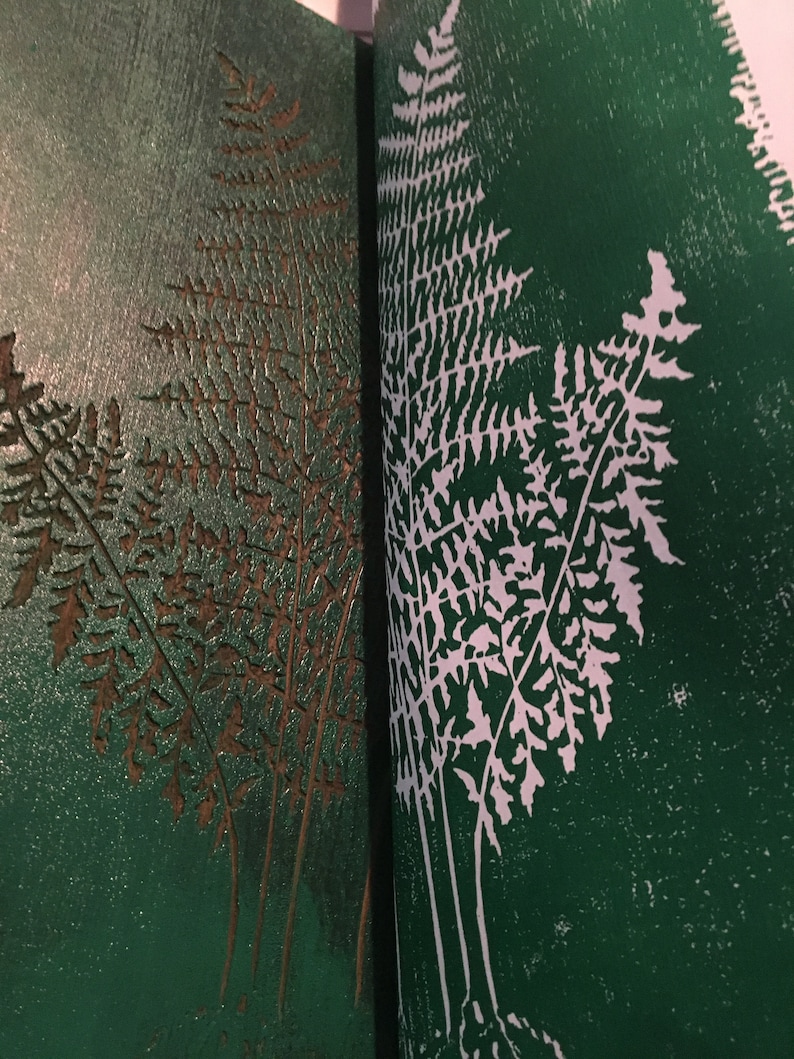 Woodcut print of sweet ferns in green by Margot Torrey | Etsy