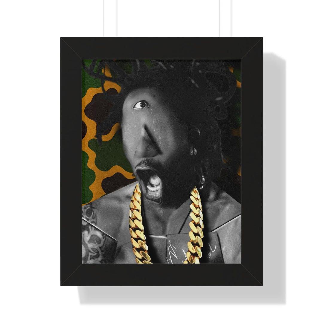 Distorted Portrait With Gold Chains Framed Vertical Poster | Abstract ...