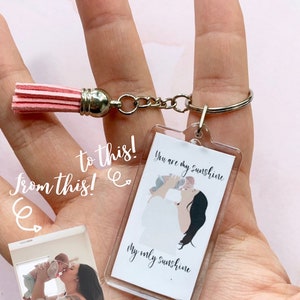 Custom Digital Portrait Keychain, Keychain With Photo, Keychain With ...