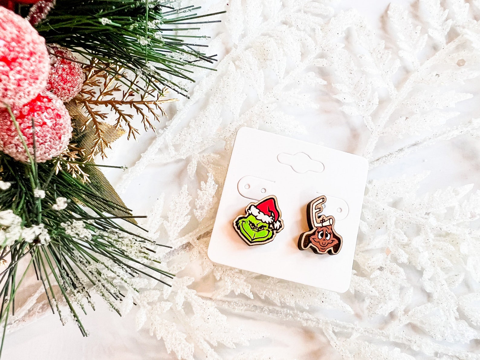 Grinch/max Stud Wooden Earrings Grinch Stud Earrings Cute - Etsy