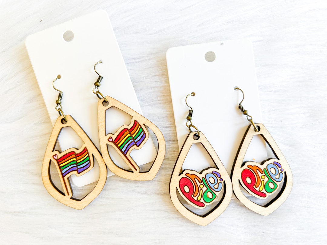 Cute Pride Flag And Rainbow Pride Wooden Dangle Earrings Lgbtq Pride