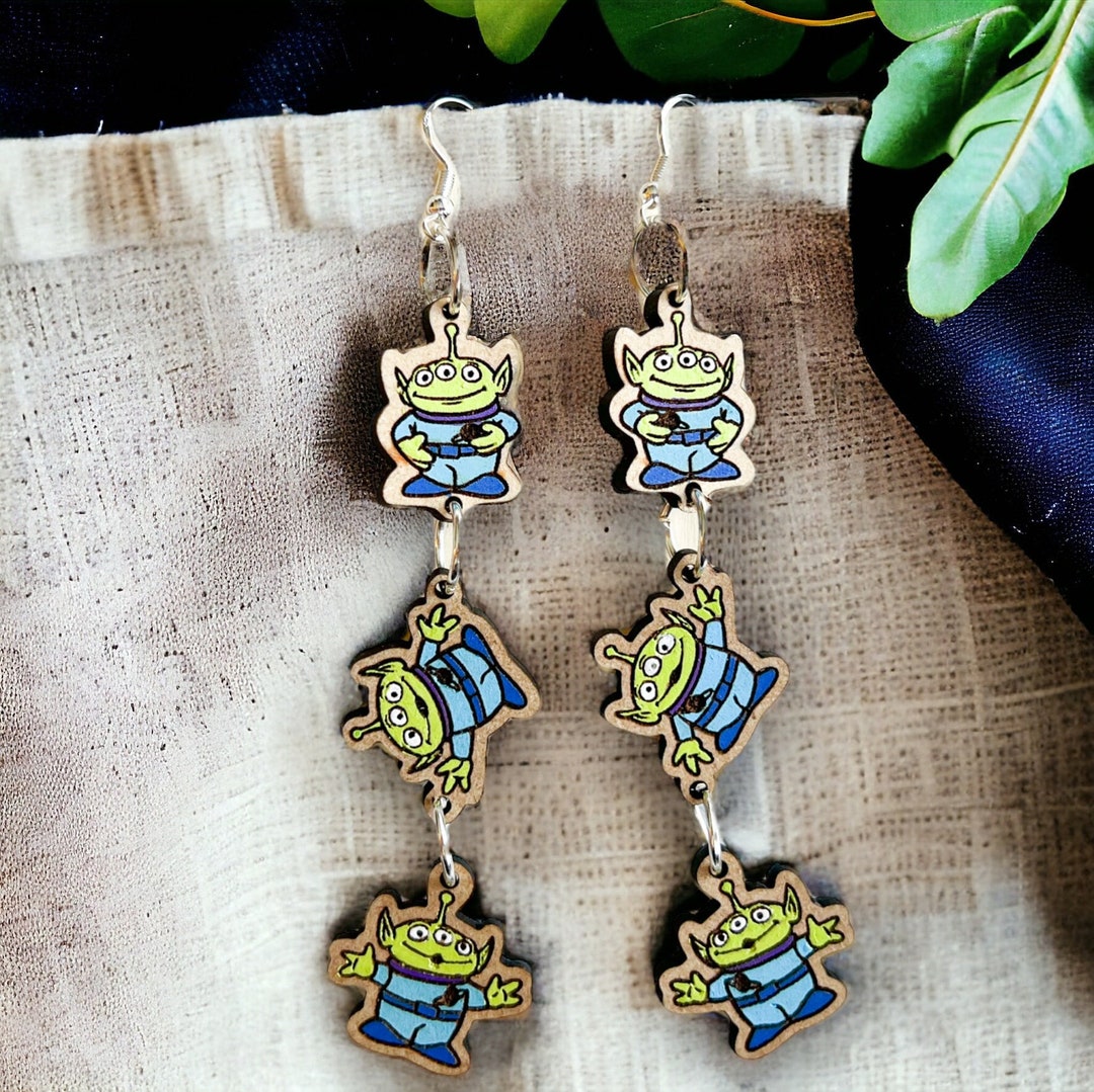 Cute Triple Toy Alien Dangle Earrings, Cartoon Toy Alien 3 Piece ...