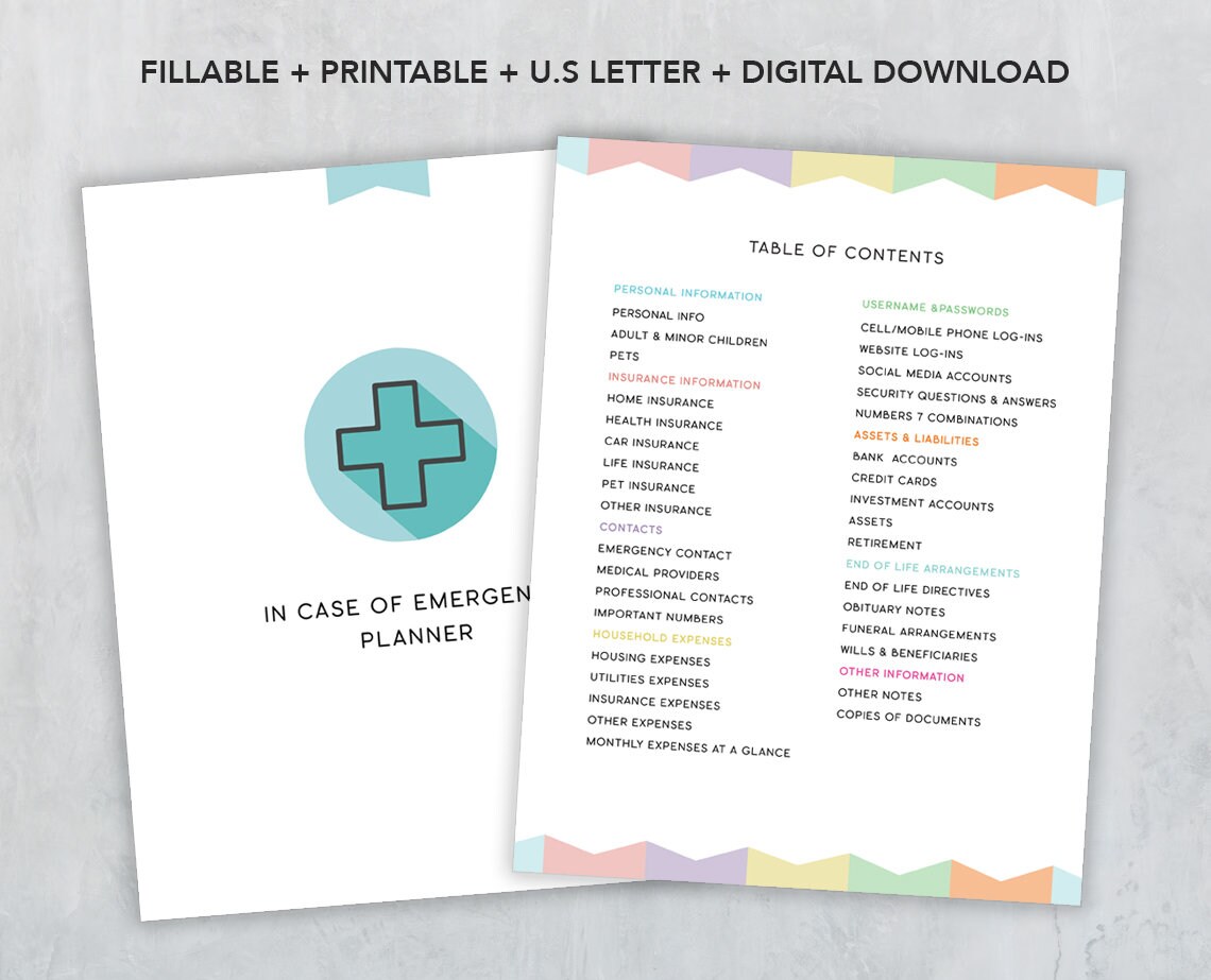 Family in Case of Emergency Binder Printable + Fillable PDF, Just in ...