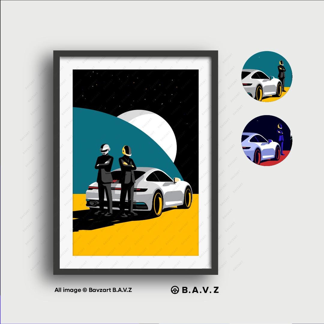 Daft Punk X Porsche Poster – Futuristic Art Print, Cyberpunk Car Wall ...
