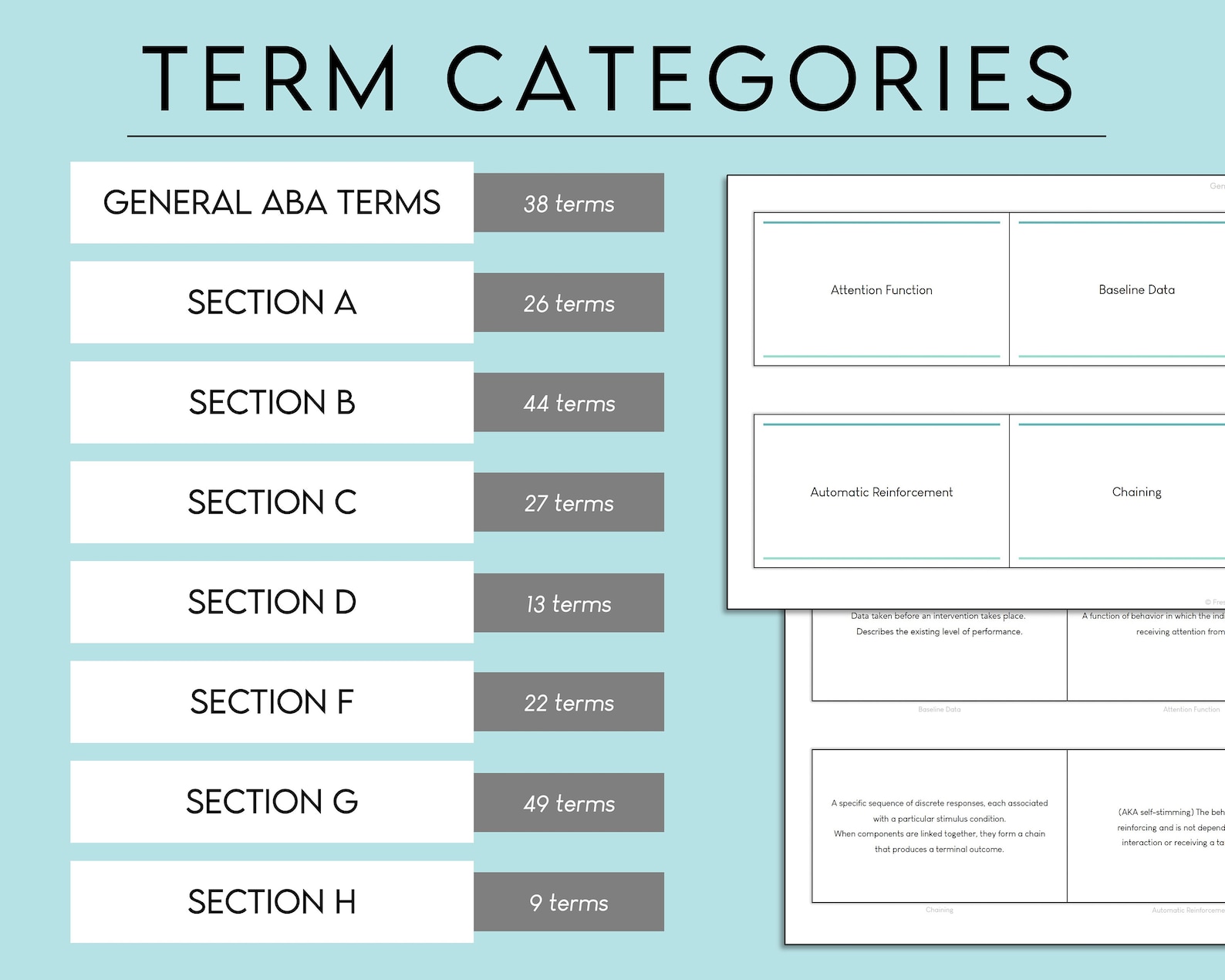 5th Edition BCBA Exam Flash Cards Digital Printable Task List Items ABA ...