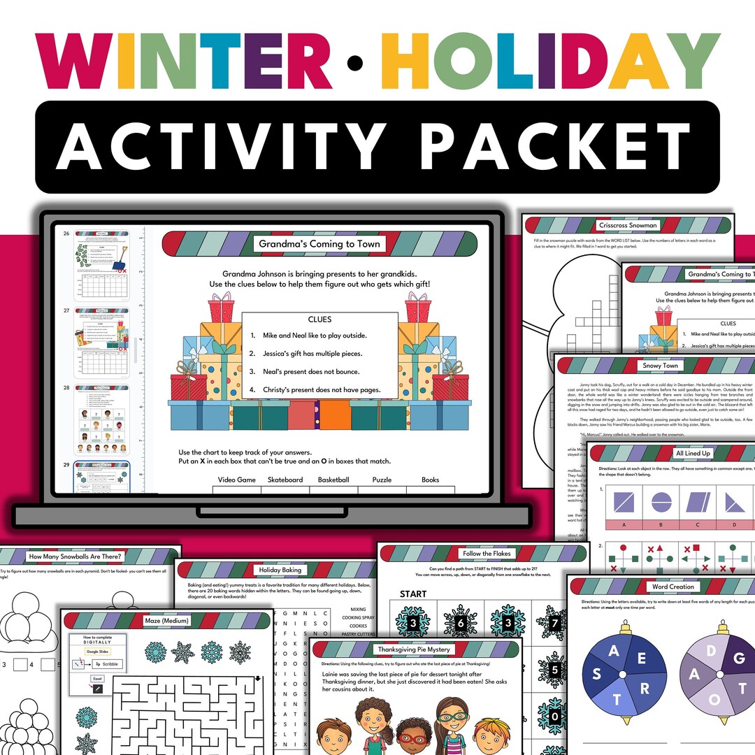 Winter Holiday Fun Activity Packet | Grades 3-6 | Math ELA Brain ...