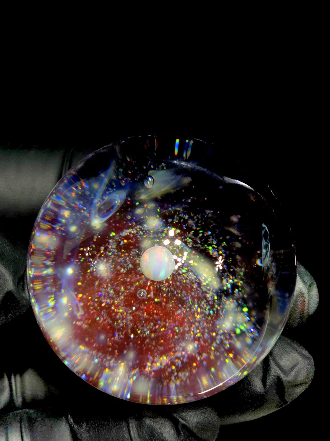 Ruby Micro-verse Galaxy Marble - White Opal Planet | Handmade Art Glass ...
