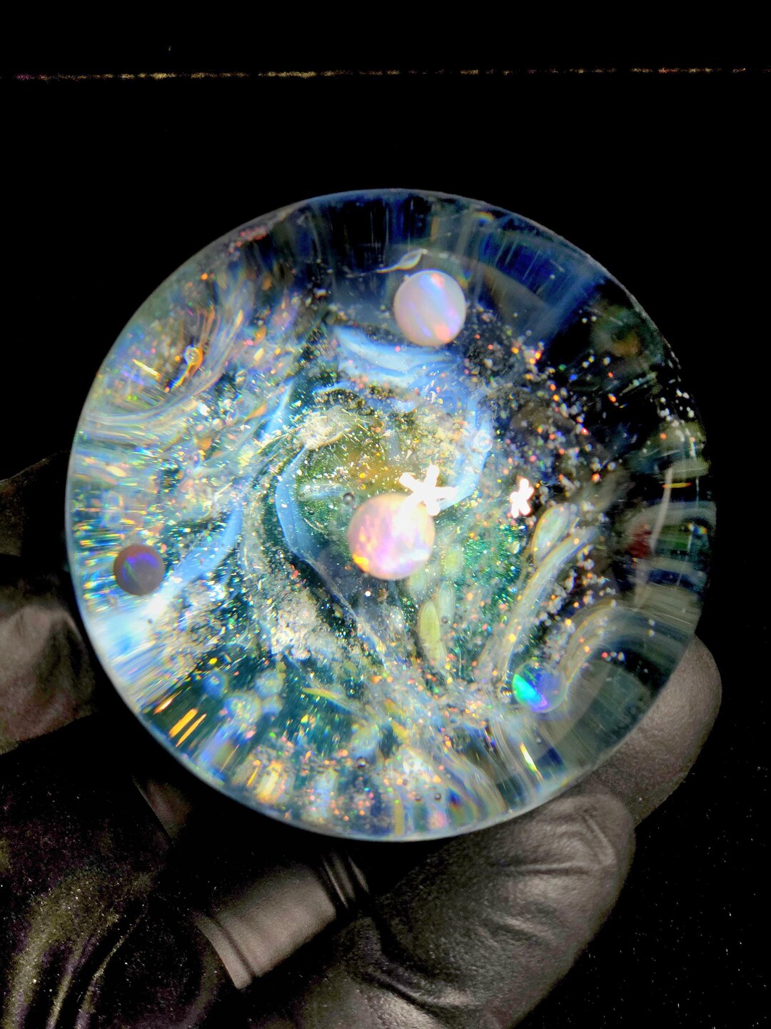 UV Micro-verse Galaxy Marble - Giant Opal Planet & 3 Opal Moons ...