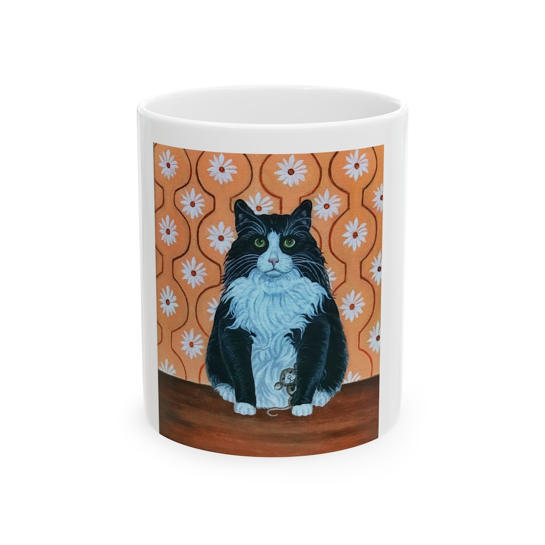 Retro Fat Tuxedo Cat With Mouse Friend Ceramic Coffee Mug, 11oz - Etsy