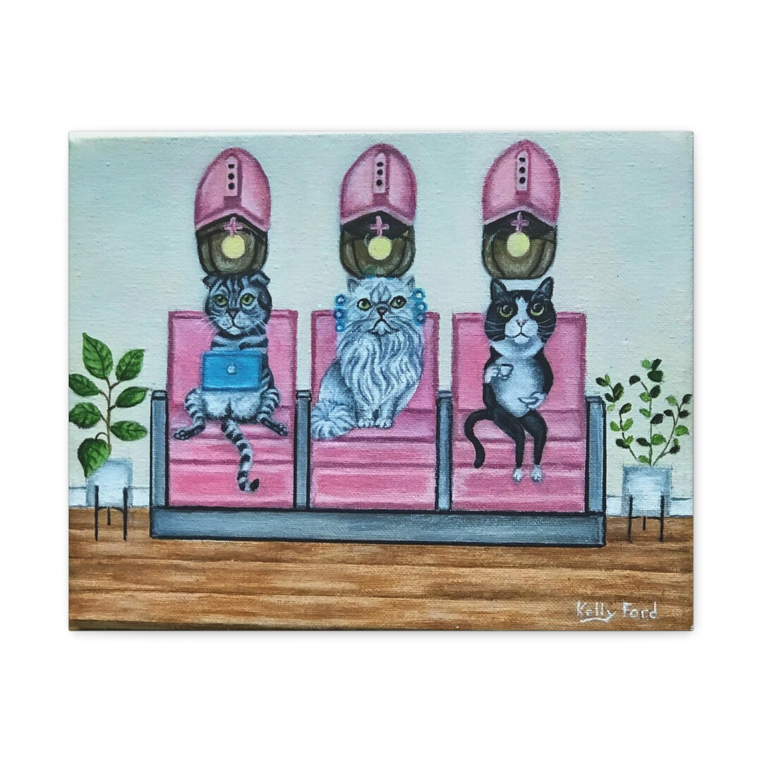Cat Beauty Salon Tuxedo Persian Tabby Cat Original Modern Art Print on ...