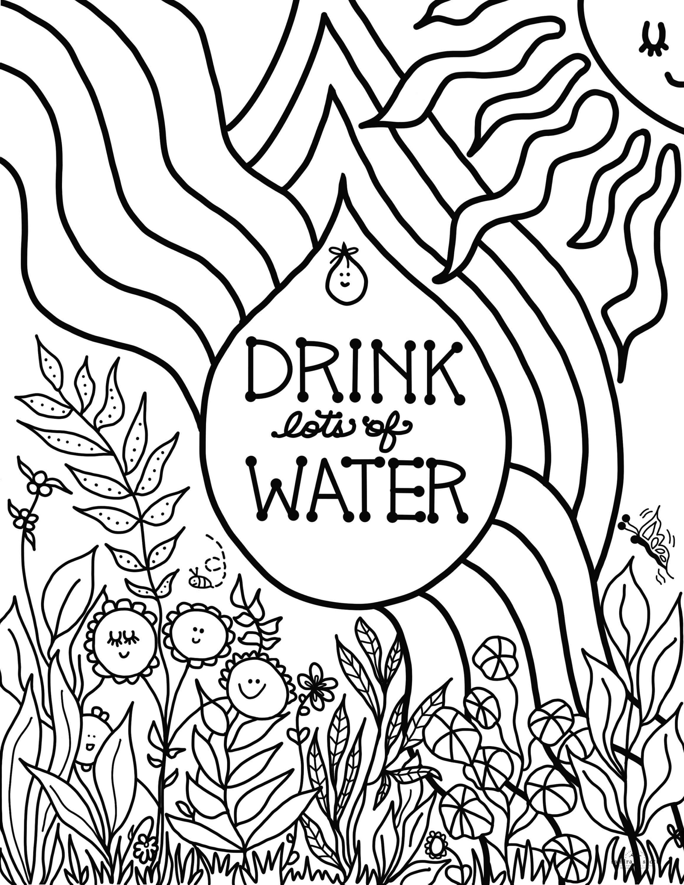 Drink Lots Of Water Printable Coloring Page Inspirational | Etsy