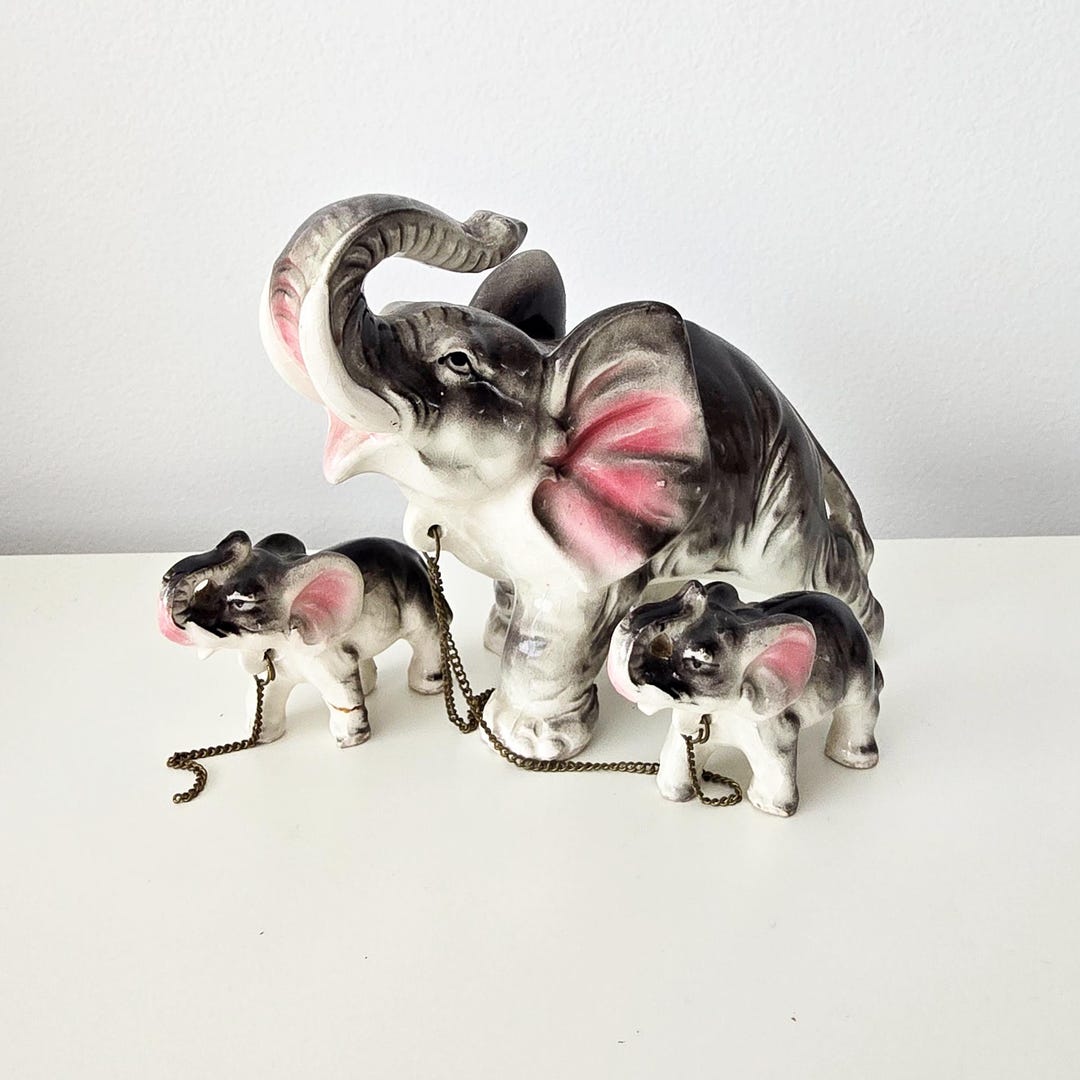 Vintage Ceramic Kitsch Made in Japan Chained Elephant Family ...