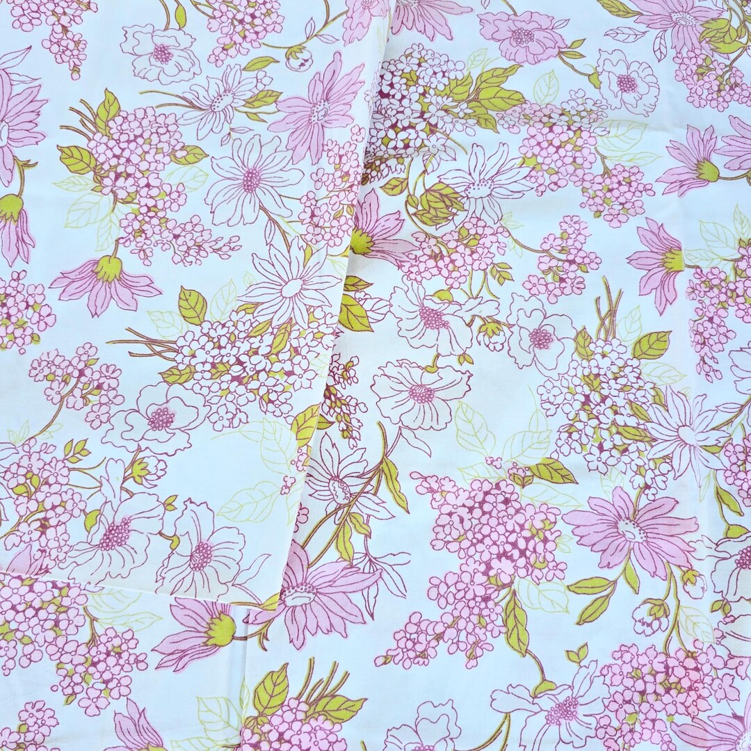 Vintage Floral Cotton Double Bed Flat Sheet ~ Manchester / Bedlinen ...