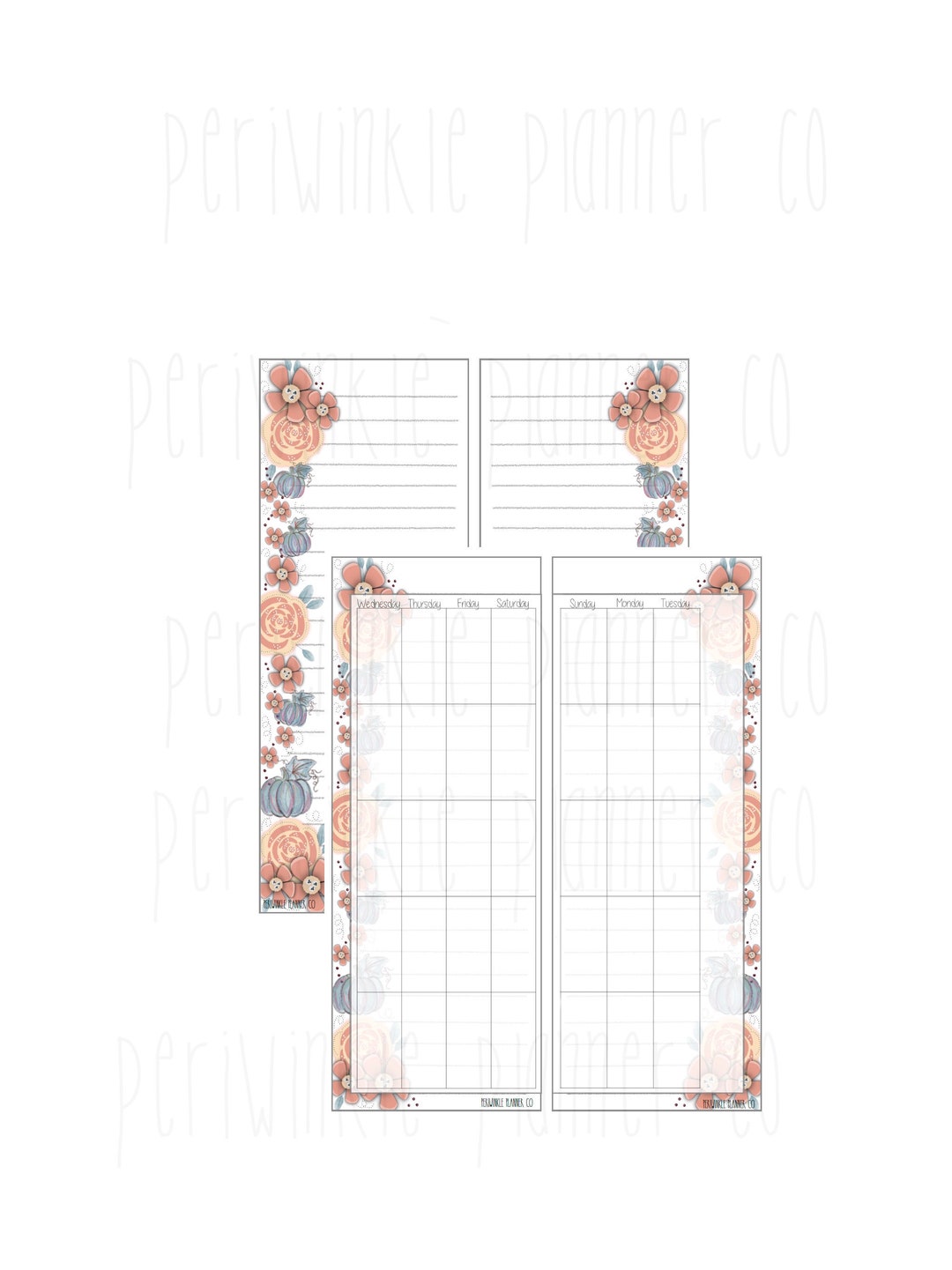 Fits Happy Planner SKINNY MINI Undated MONTH Insert October Florals ...