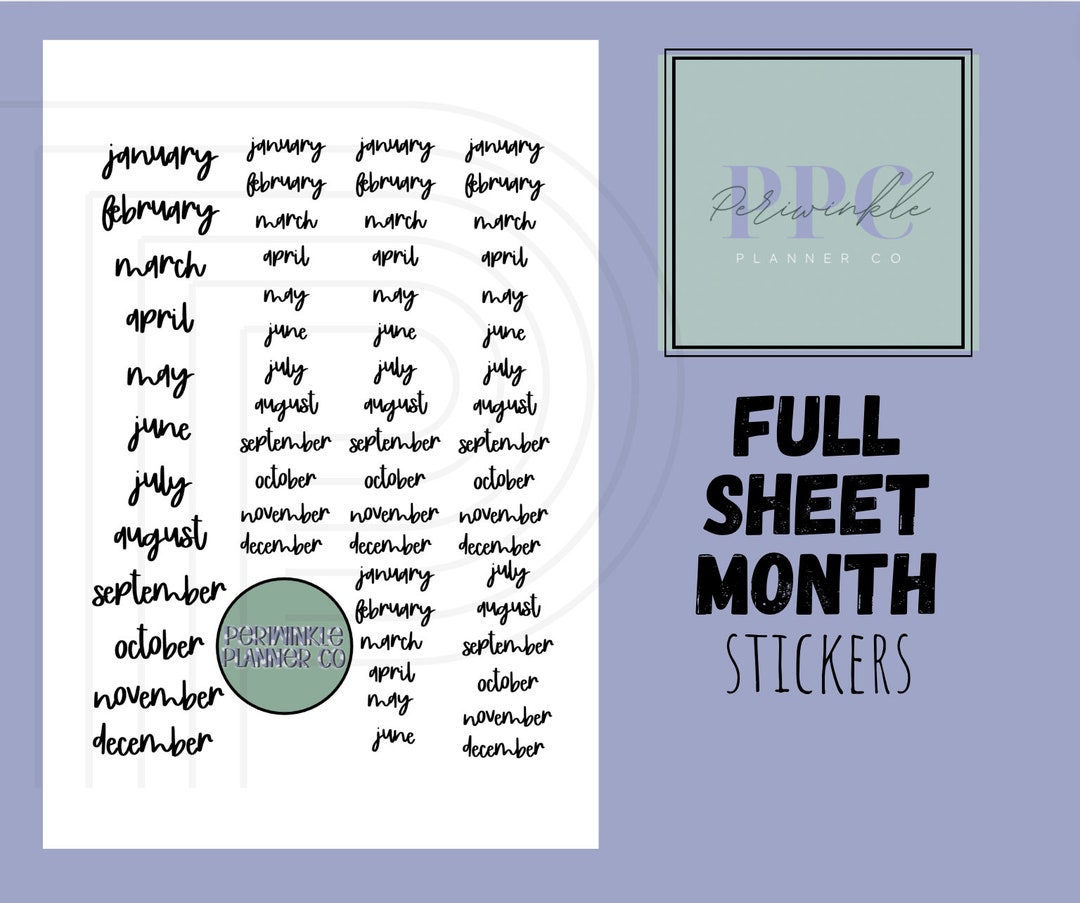 Month Names Sticker Sheet - Etsy