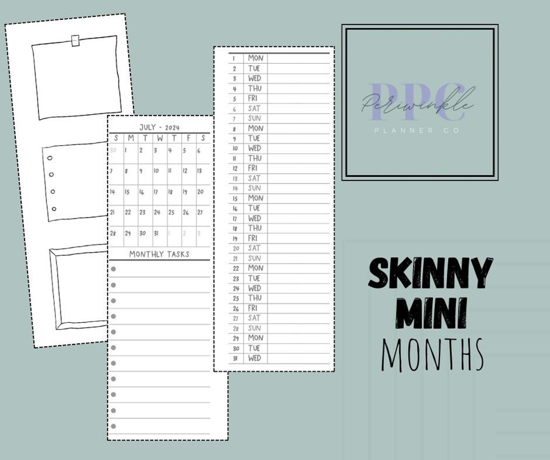 Skinny Mini Planner Pages Months 2025 - 2026 Like Happy Planner 7 Disc ...