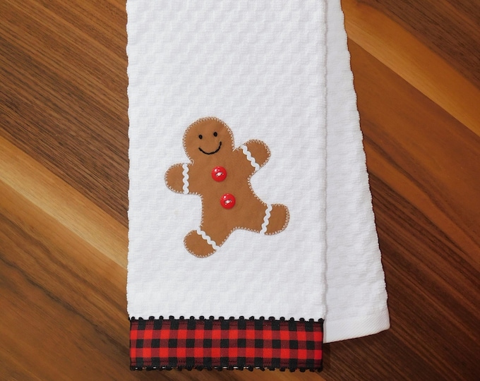Gingerbread Man Hand Towel-waffle Weave- Kitchen- Bathroom-christmas ...