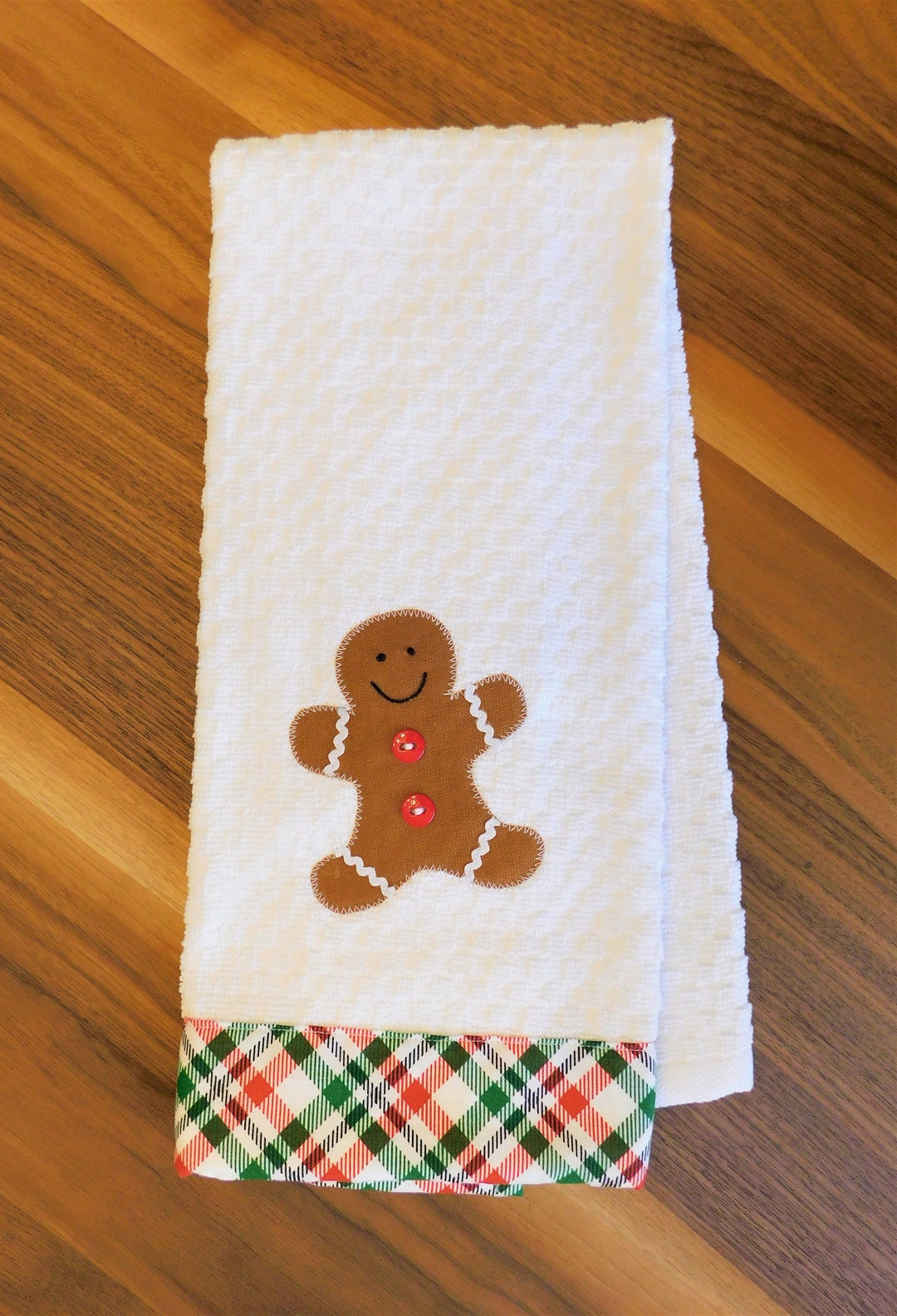 Gingerbread Man Hand Towel (plaid) -waffle Weave- Kitchen- Bathroom ...
